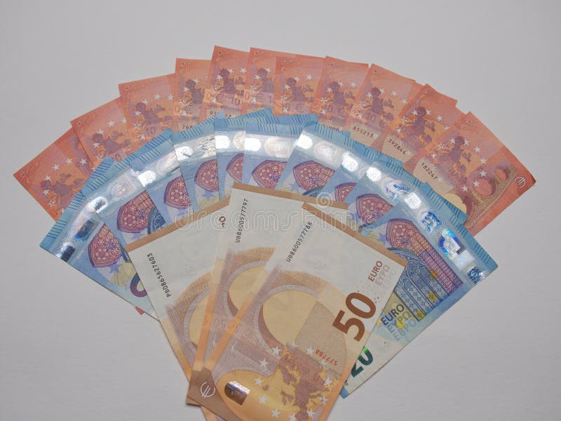 Closeup of Euro Banknotes of the Different Size and Shape with Output ...