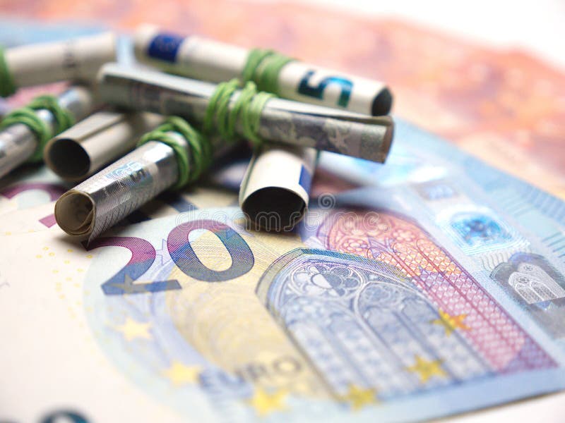 Closeup of Euro Banknotes of the Different Size and Shape with Output ...