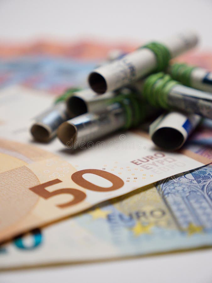 Closeup of Euro Banknotes of the Different Size and Shape with Output ...