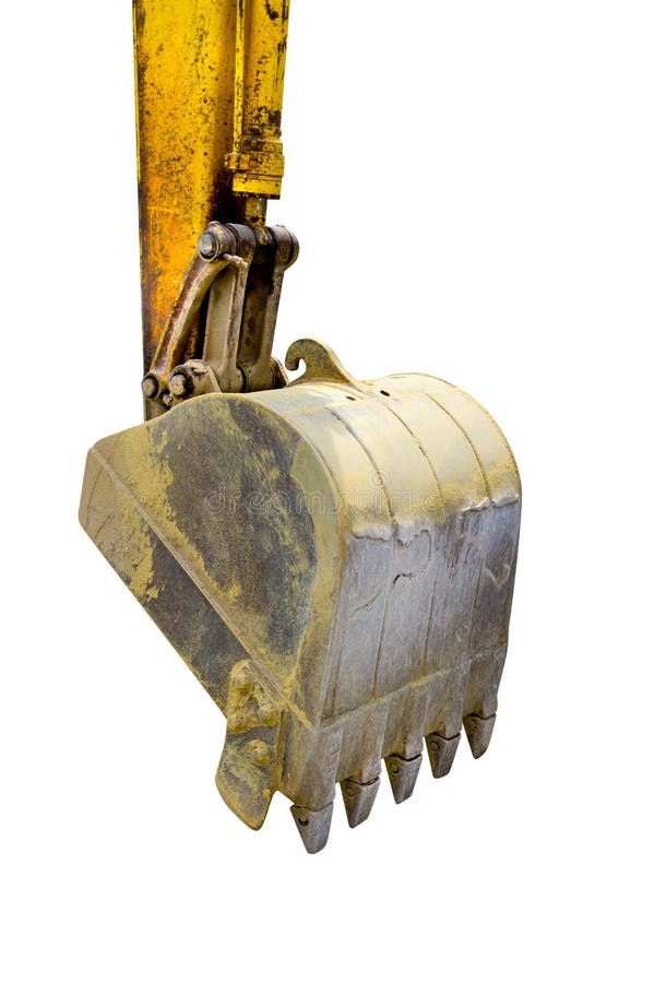 Old Backhoe Isolated on White, Side View Stock Photo - Image of ...
