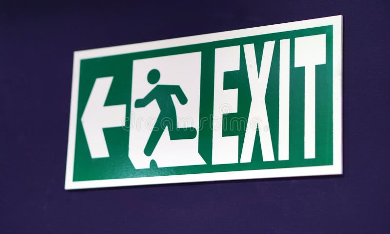Exit Sign,with Directional Arrow in a Public Place Stock Image - Image ...