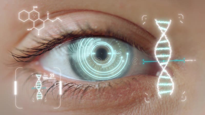 Closeup Eye DNA Hologram Checking Process Device Collecting Biometrical ...