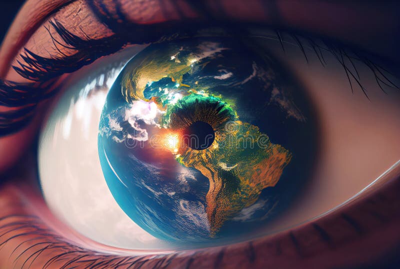 Closeup Eye with the Earth Reflection Earth Day and World Water Day ...
