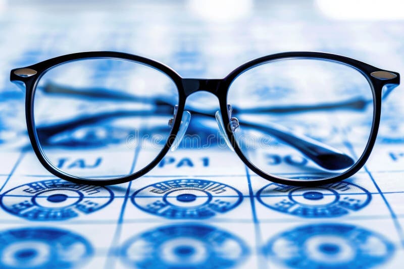 Closeup of Eyeglasses on an Eye Chart Illustrating Vision and Optometry ...