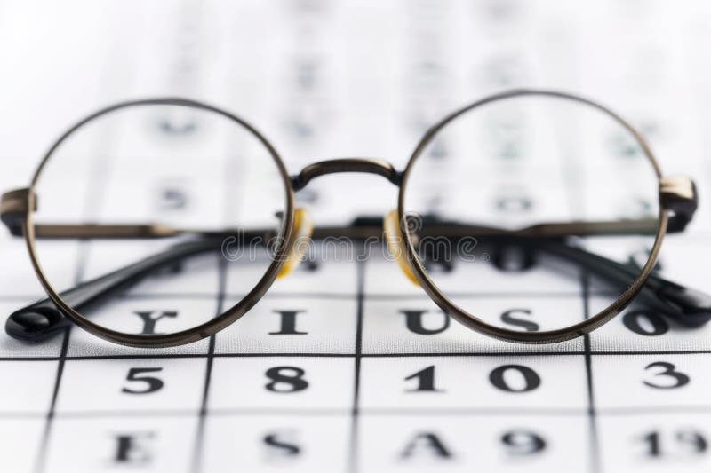 Closeup of Eyeglasses Resting on an Eye Chart for Vision Testing and ...
