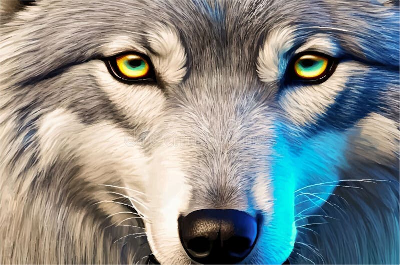 Closeup of Face Arctic Wolf Abstract Background Watercolor Realistic ...