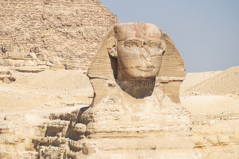 A Closeup of the Face of the Great Sphinx with Pyramid in the ...