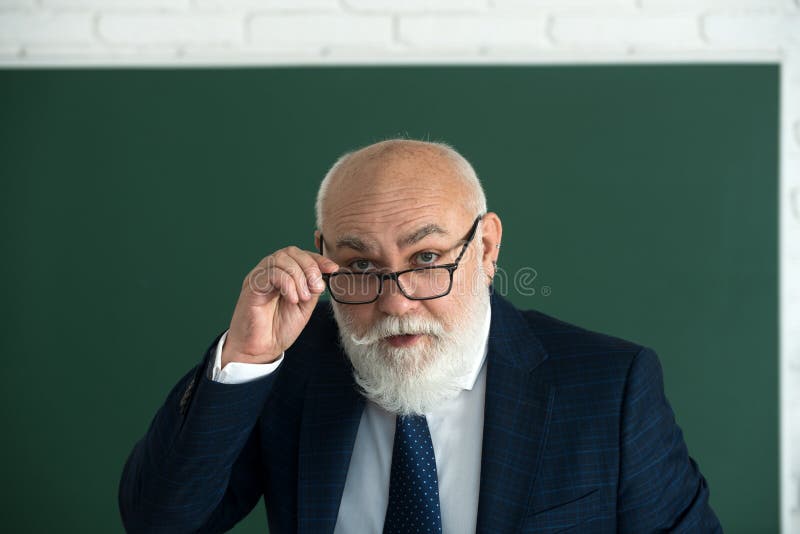 Closeup Face of Professor or Teacher on Blackboard Isolated. Stock ...