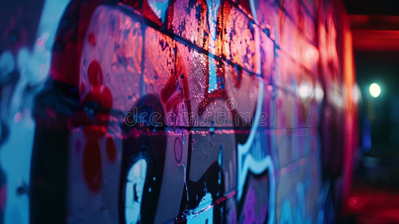 A Closeup of a Factory Wall Covered in Colorful Graffiti with Light ...