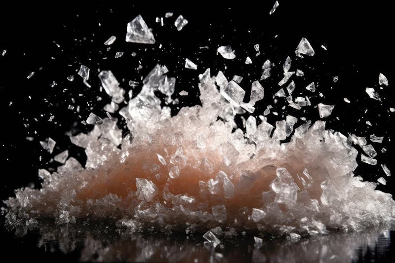 Closeup of Falling Salt Crystals Against Black Background. Generative ...