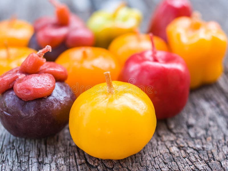 Closeup on Fancy Aroma Fruit Candles Stock Photo - Image of fruit ...