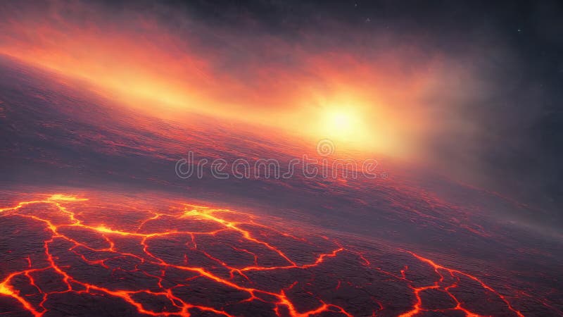 Closeup of Fantasy Hot Lava Planet with Liquid Magma Stock Illustration ...