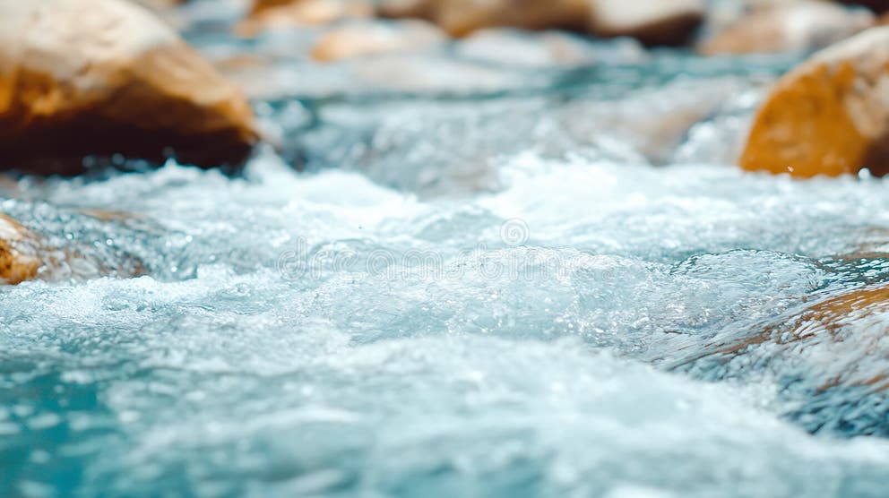 Closeup of a Fast Moving River with Rocks Stock Illustration ...