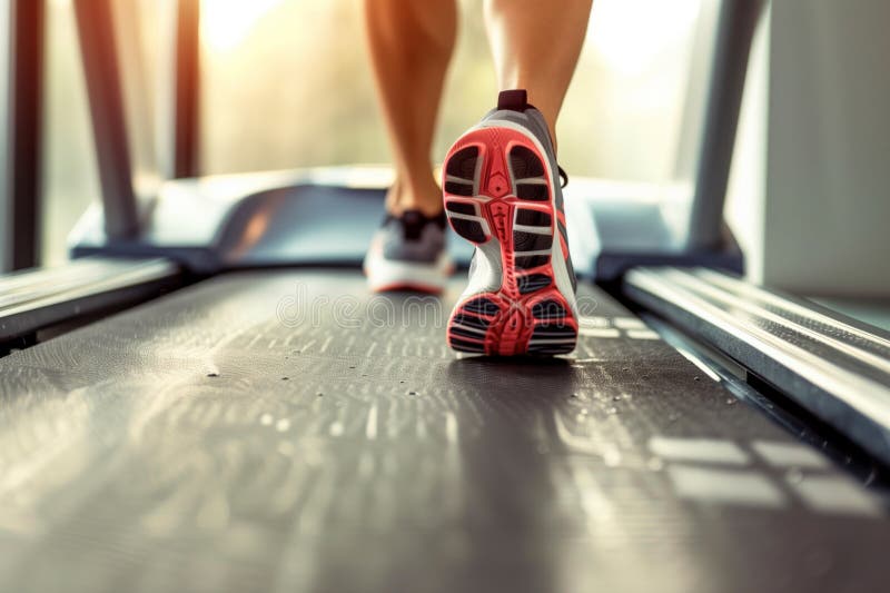 Closeup of Feet Running on Treadmill Belt Stock Illustration ...