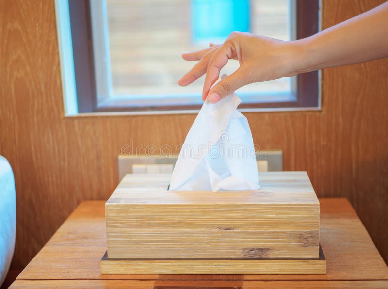 Closeup Female Hand Picking a White Tissue from Tissue Box. Stock Image ...