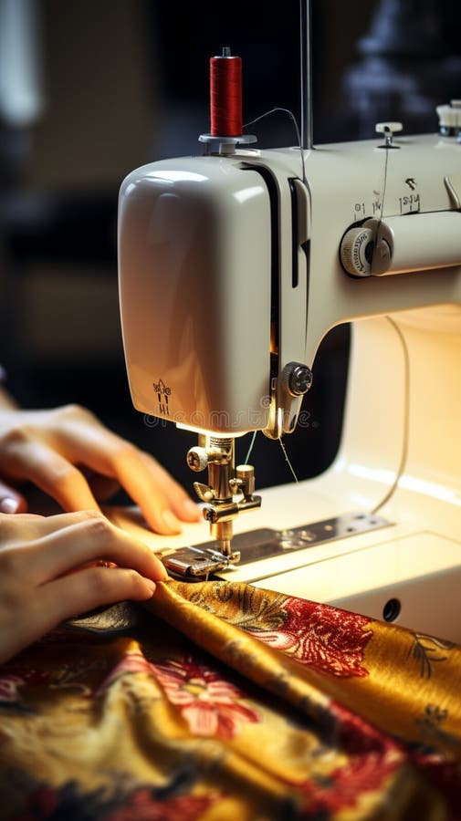 Closeup Female Hand Sewing on a Machine Stock Illustration ...
