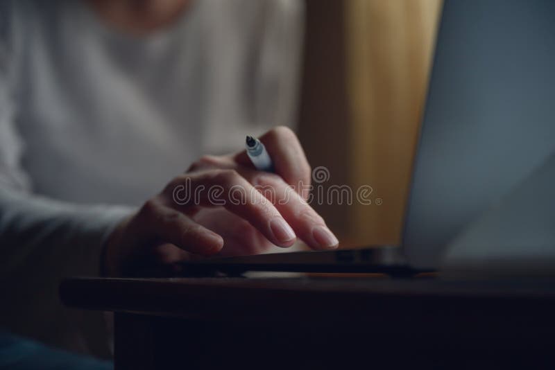 Closeup of Female Hand Using Laptop Computer Stock Photo - Image of ...