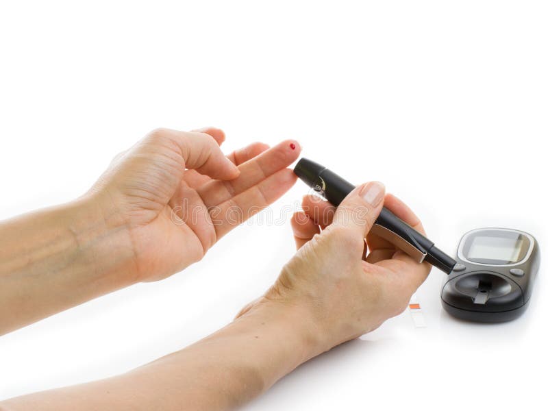 Closeup Female Hands Using Glucometer Scanner Stock Image - Image of ...