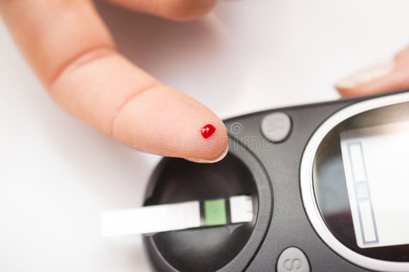 Closeup Female Hands Using Glucometer Scanner Stock Photo - Image of ...