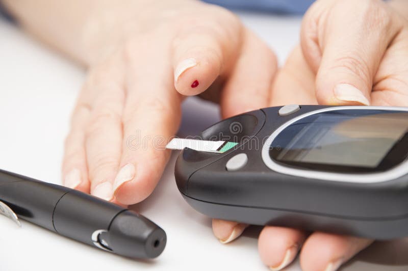 Closeup Female Hands Using Glucometer Scanner Stock Photo - Image of ...