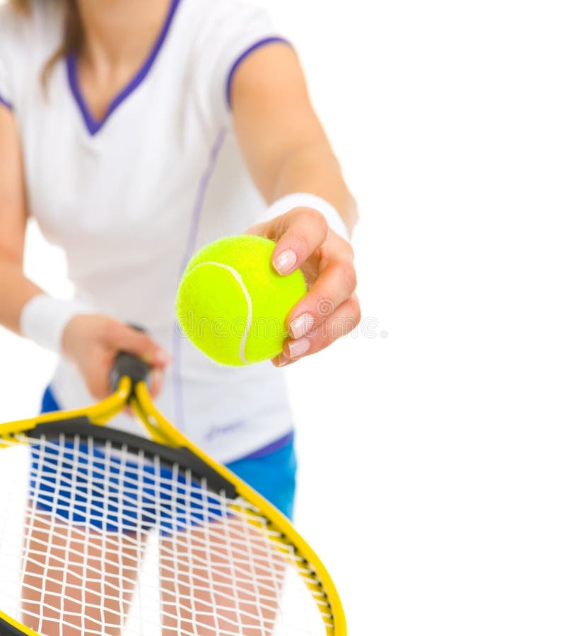 Female Tennis Player Serving Ball. Rear View Stock Image - Image of ...
