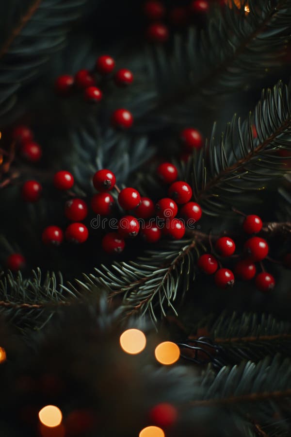 Closeup Festive Christmas Holly Berries and Pine High Quality Image ...