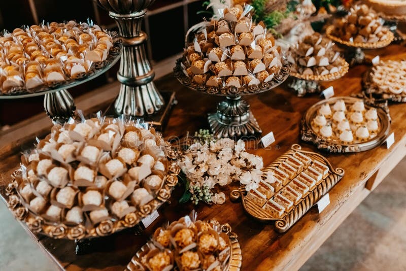 Closeup of a Festive Table with a Pile of Sweets during the Ceremony ...