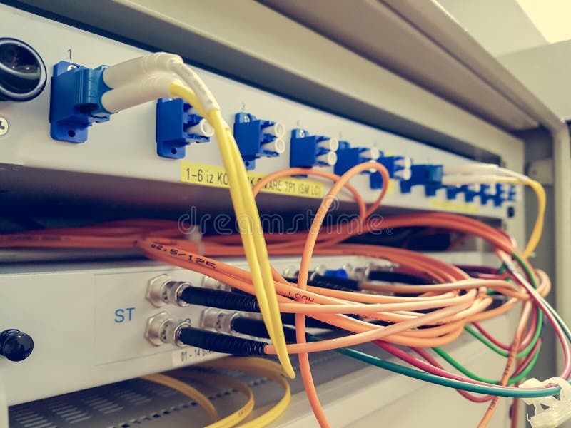 Fiber Optic Cables Running from a Switch. Stock Image - Image of ...