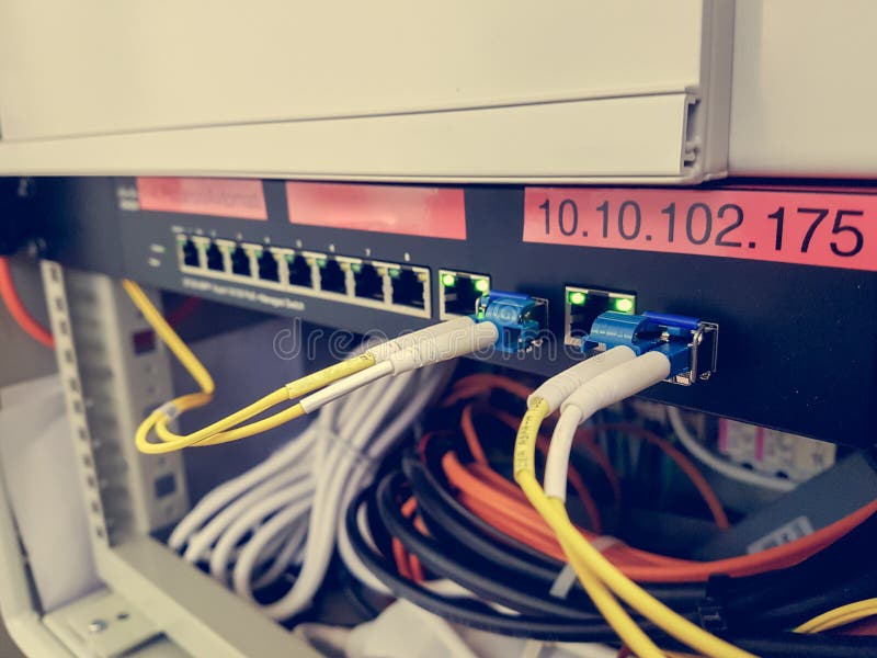 Closeup of Fiber Optic Cable Plugged into Switch. Stock Image - Image ...