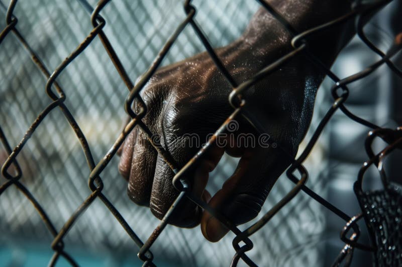 Closeup of a Fighters Hand Gripping Cage Mesh Stock Photo - Image of ...