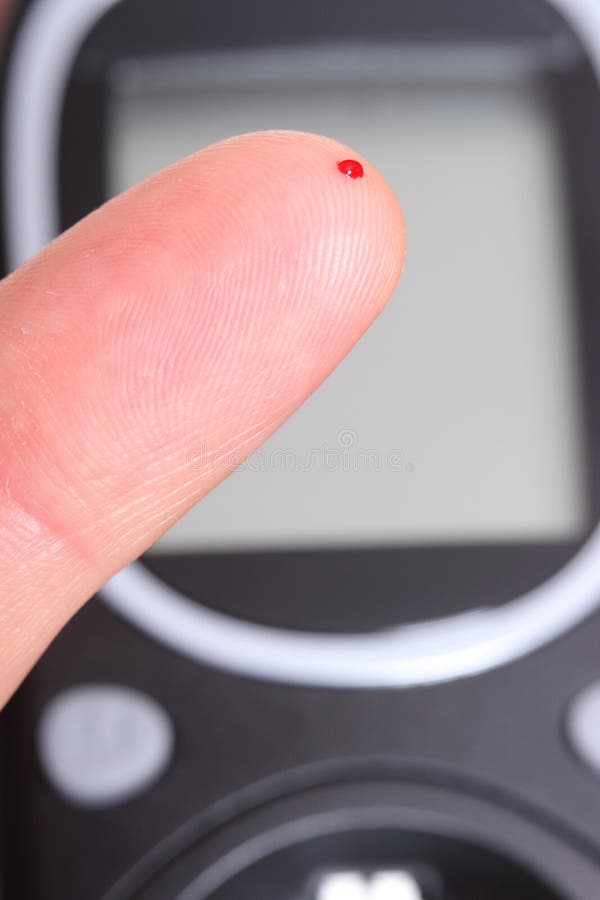 Closeup of Finger with Blood and Glucose Meter Stock Photo - Image of ...
