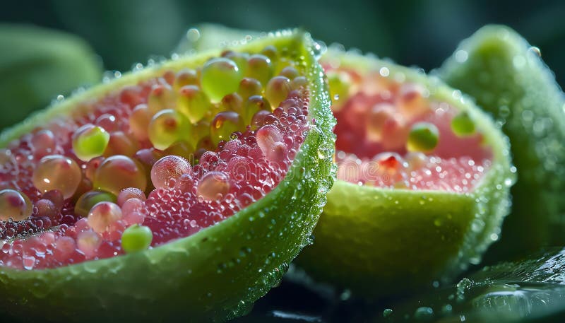 Closeup of Finger Lime Fruit Cut Open, Showing the Vibrant Caviarlike ...