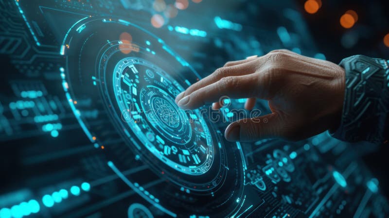 Closeup of Finger Touching Interface Screen with Shallow Depth of Field ...