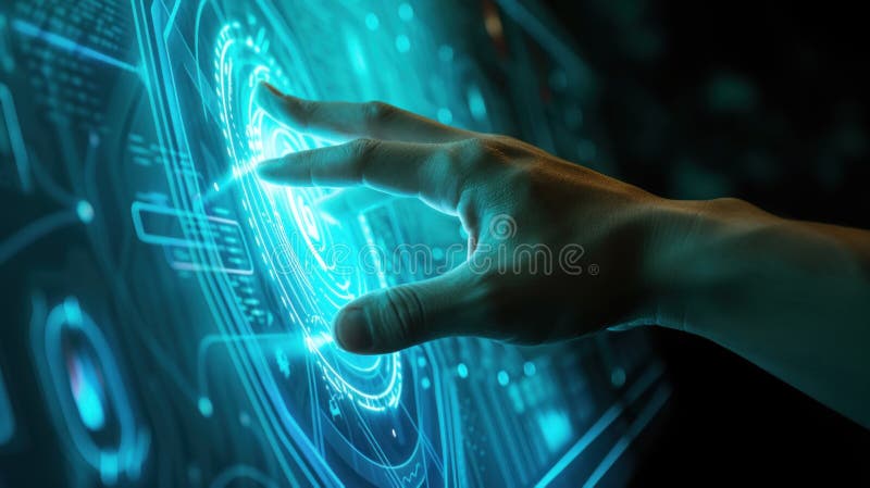 Closeup of Finger Touching Interface Screen with Shallow Depth of Field ...