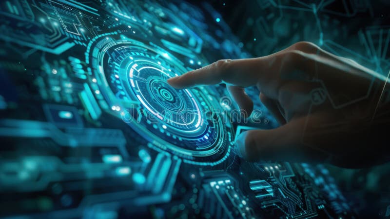 Closeup of Finger Touching Interface Screen with Shallow Depth of Field ...