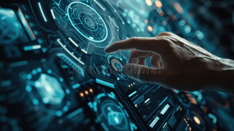 Closeup of Finger Touching Interface Screen with Shallow Depth of Field ...