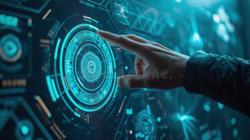 Closeup of Finger Touching Interface Screen with Shallow Depth of Field ...