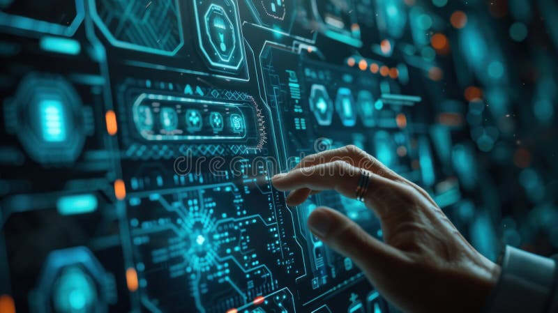 Closeup of Finger Touching Interface Screen with Shallow Depth of Field ...