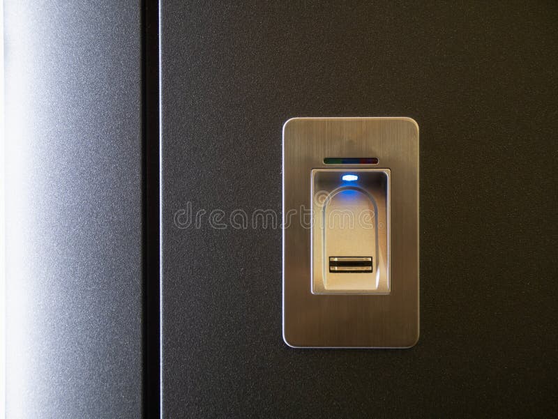 Closeup Fingerprint Sensor on Modern Armored Metallic Black Door and ...