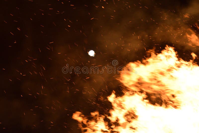 Closeup of a Fire and Moon. Stock Image - Image of autumn, firewood ...