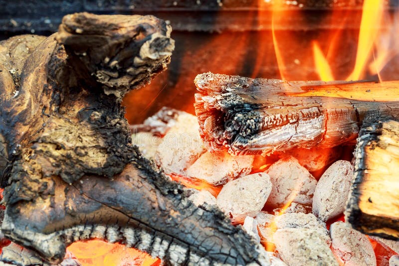 Closeup of Firewood Burning in Fire Three Billets in Hot Stove Stock ...
