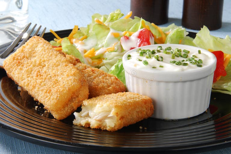 Closeup of Fish Sticks with Salad Stock Image - Image of seafood, salad ...