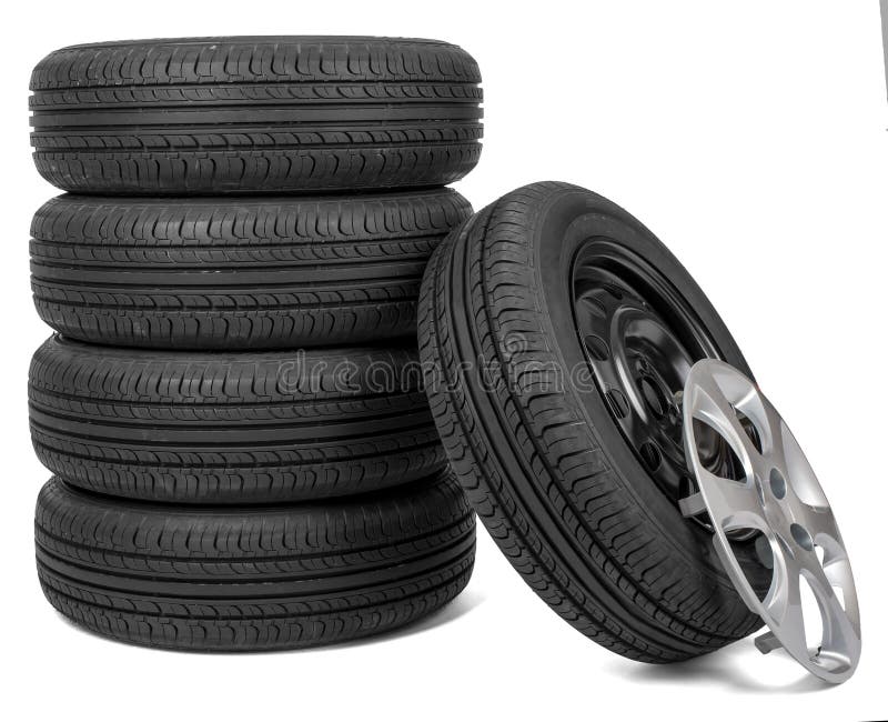Closeup of Five Tires with Wheel Cap Stock Image - Image of four, heap ...