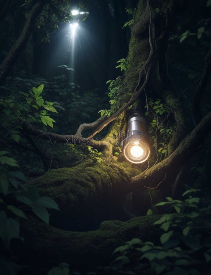 A Closeup of a Flashlight in Forest at Night Stock Illustration ...