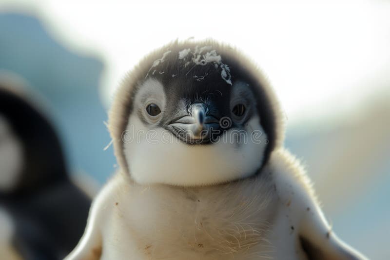 Closeup of Fluffy Baby Penguin Staring Ahead Stock Photo - Image of ...