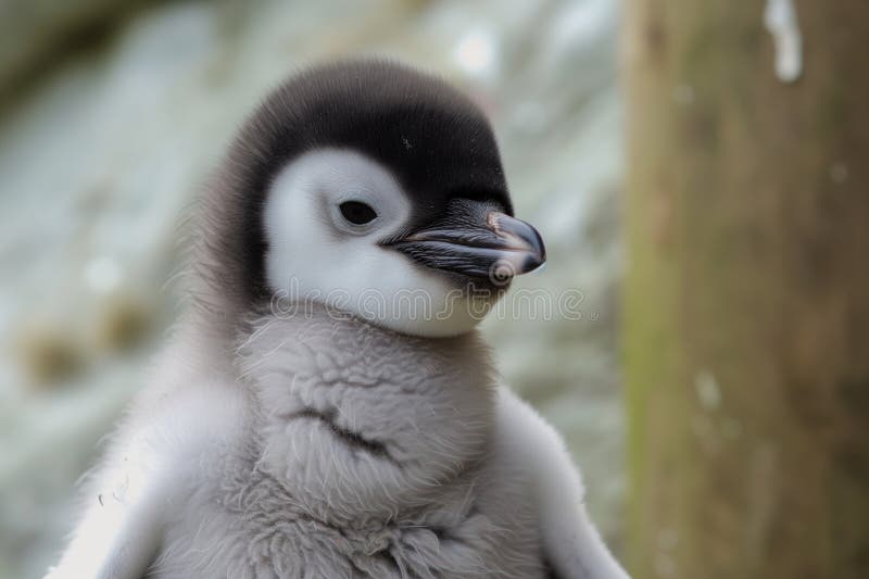 Closeup of Fluffy Baby Penguin Staring Ahead Stock Image - Image of ...