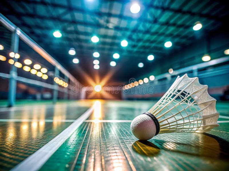 Closeup Focus on a Badminton Shuttlecock on a Court Precision and Speed ...