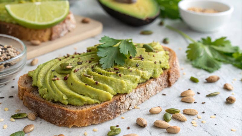 A Closeup Focus on a Deconstructed Avocado Toast Showcasing the Thick ...