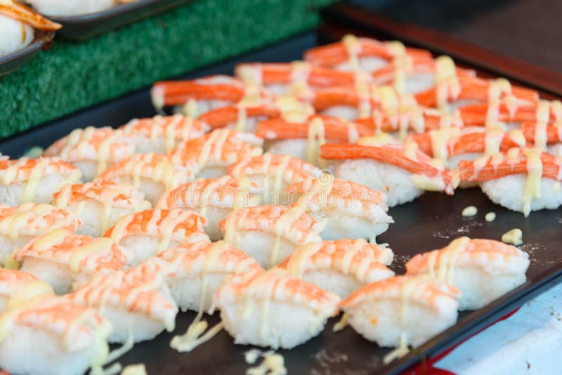 Closeup Focus To Row of Sushi Menu Stock Image - Image of roll, ginger ...