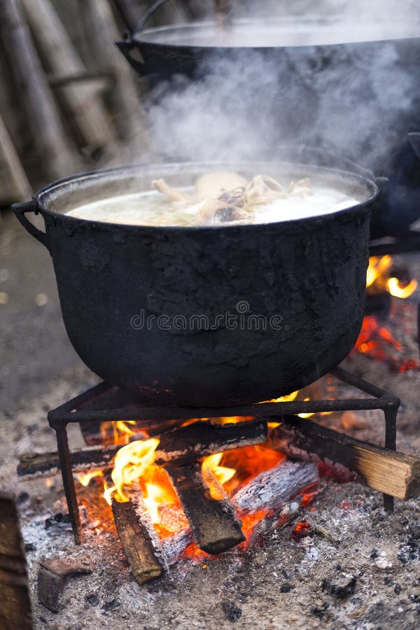 Closeup of Food Prepared in Old Cast Iron Stock Photo - Image of ...